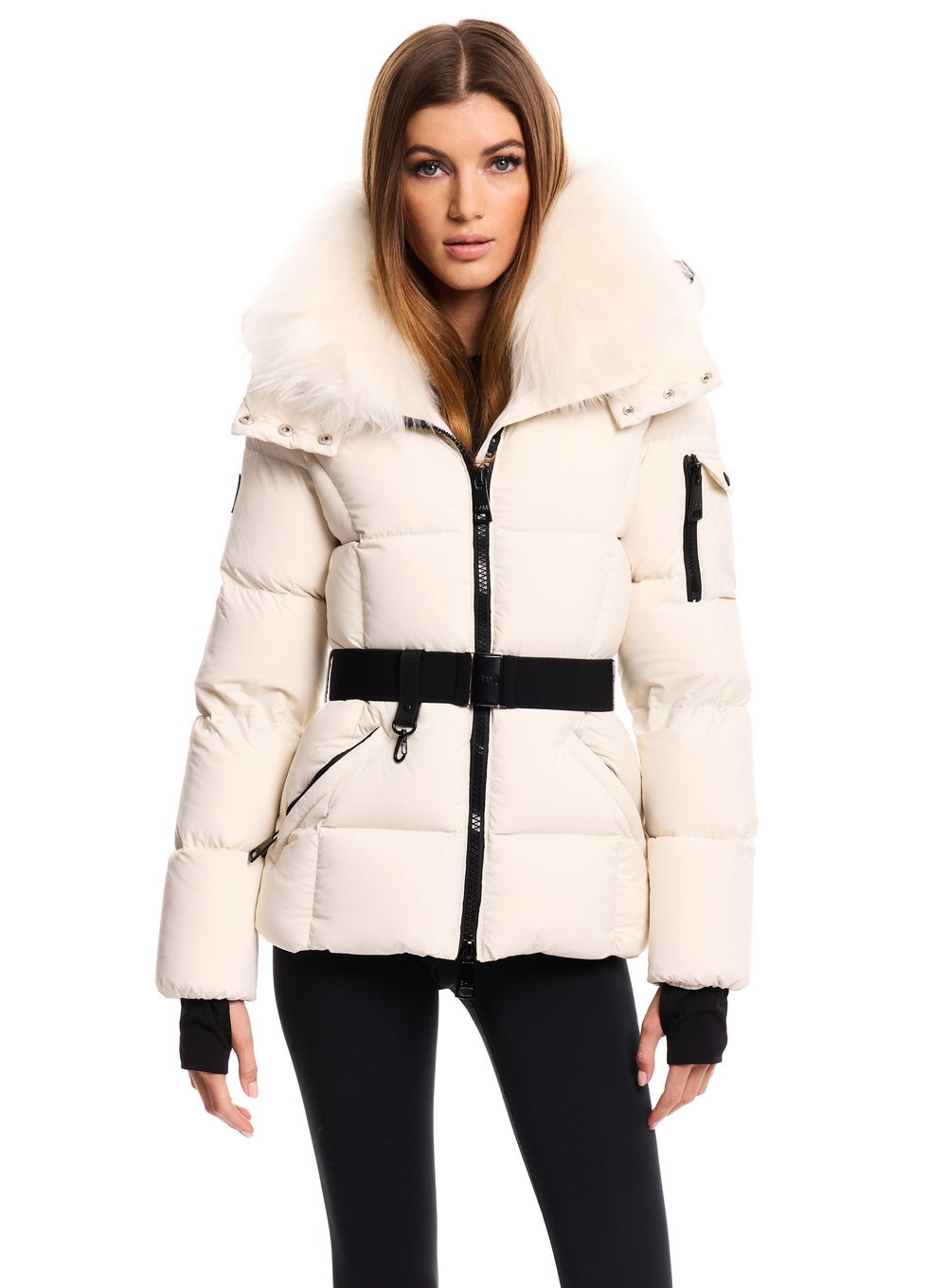 SAM new york womens belted Delilah puffer jacket with detachable ...