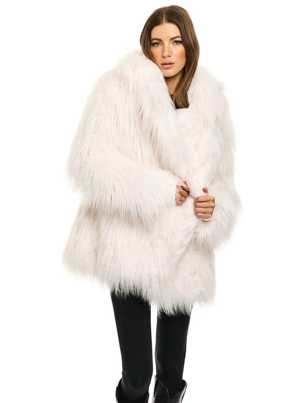 SAM new york womens EDIE faux fur coat in white | SAM.