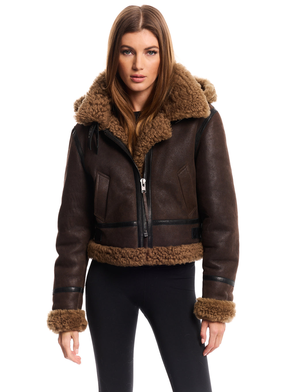 SAM new york womens Farryn short coat in brown shearling | SAM.