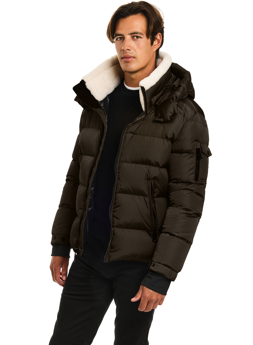 SAM New York Mens FRONTIER down puffer coat with shearling collar in ...