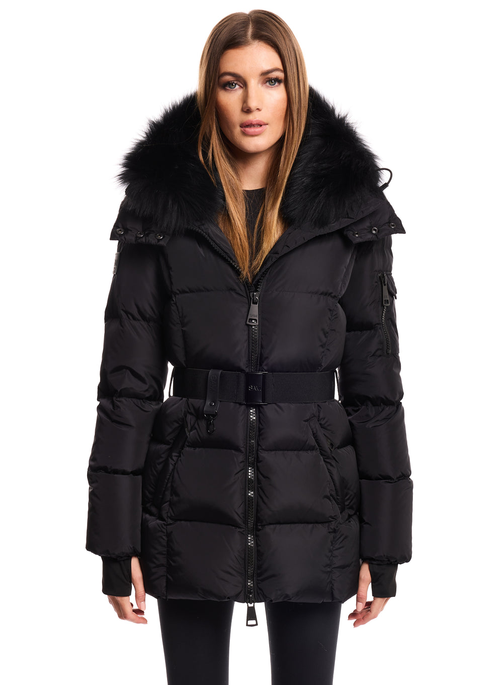 SAM new york womens luxe SOHO belted puffer coat with detachable hood ...
