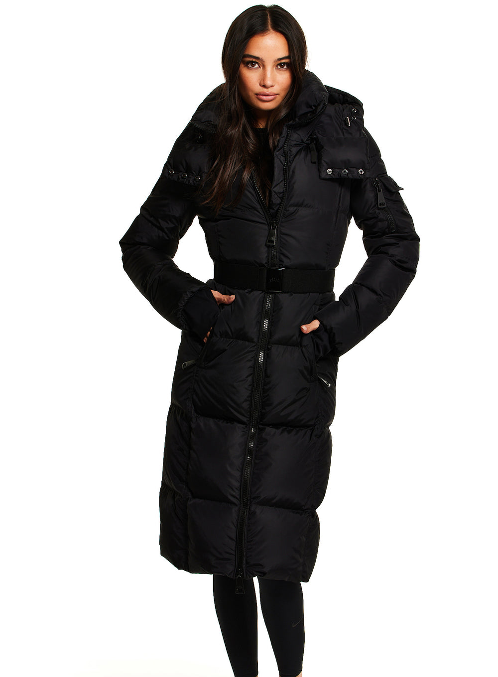 SAM new york womens LONG NOHO down winter coat in matte black | SAM.