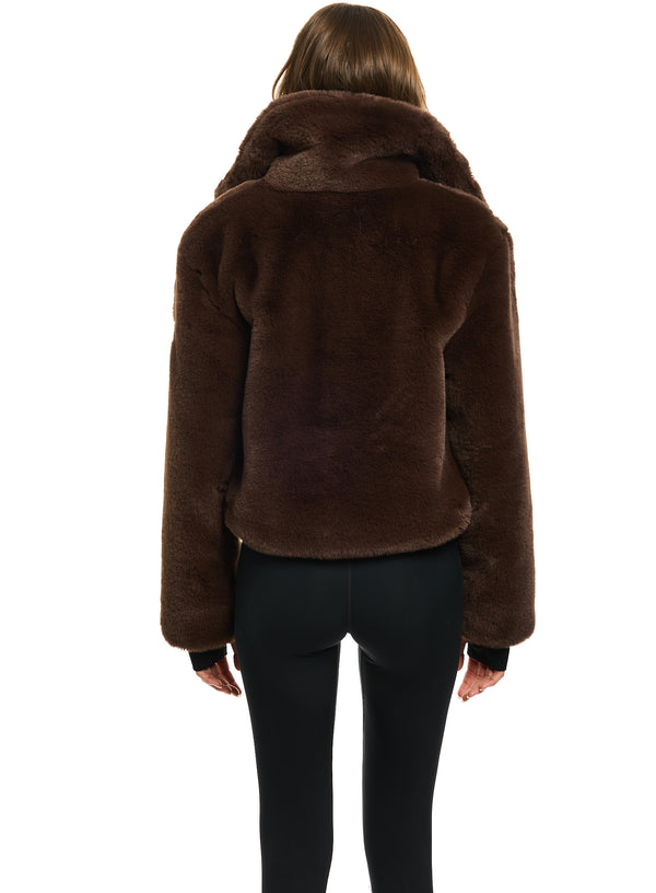 SAM new york womens MILLY short faux fur jacket with collar and lapel ...