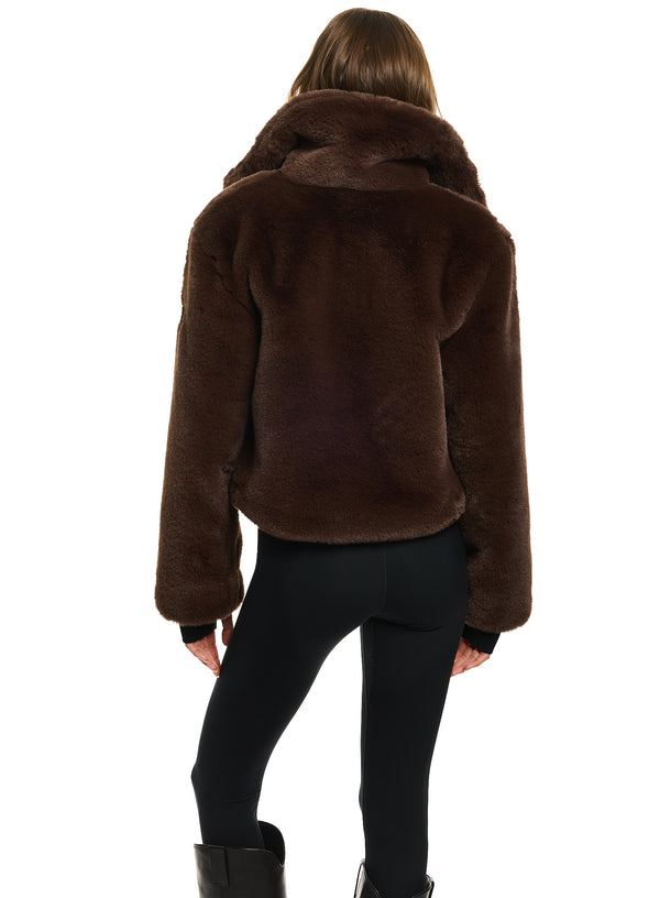 SAM new york womens MILLY short faux fur jacket with collar and lapel ...